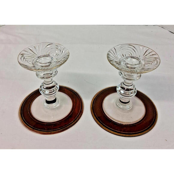 Unbranded | Accents | Vtg Clear Cut Glass Candlestick Holders Pair W ...